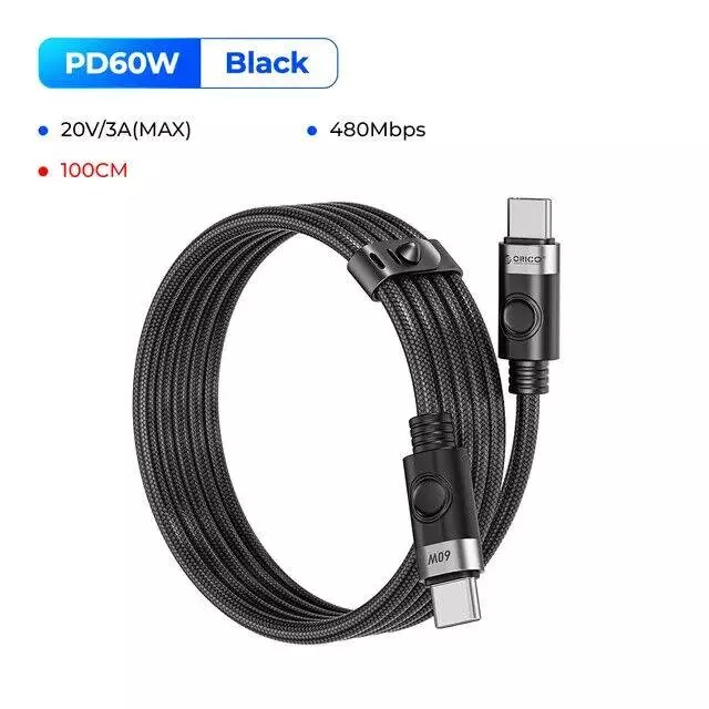 Orico кабел Cable USB C-to-C PD 100W Charging 1.0m Black - CDX-100CC-BK