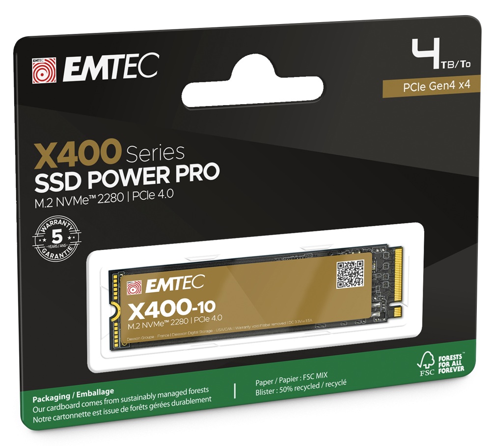 Диск SSD EMTEC X410 4TB M.2 2280 NVMe PCIe Gen4x4 - ECSSD4TX410